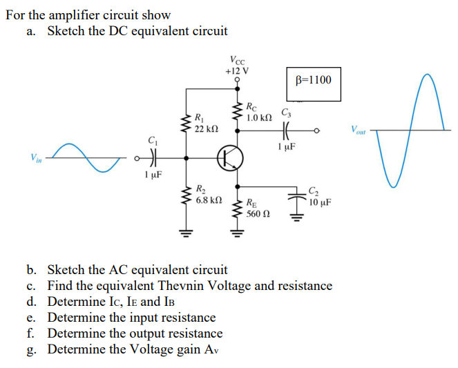 Solved For the amplifier circuit show a. Sketch the DC | Chegg.com