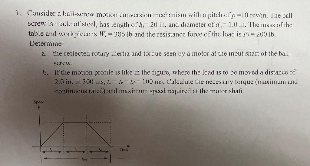 Consider a ball-screw motion conversion mechanism | Chegg.com