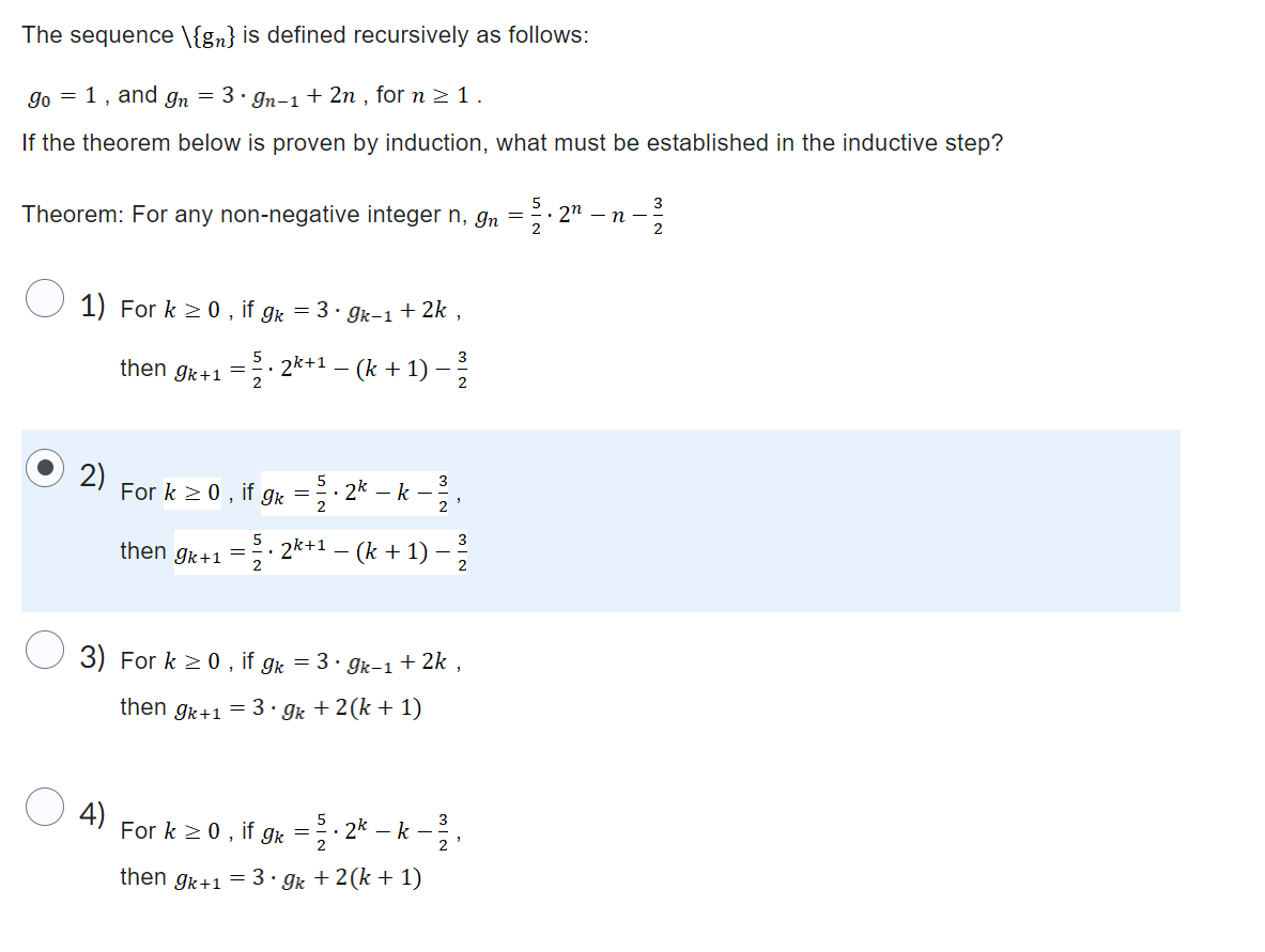 Solved The sequence \{gn} is defined recursively as follows: | Chegg.com