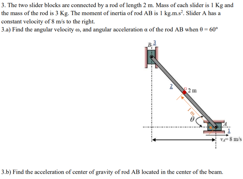 Solved 3. The two slider blocks are connected by a rod of | Chegg.com
