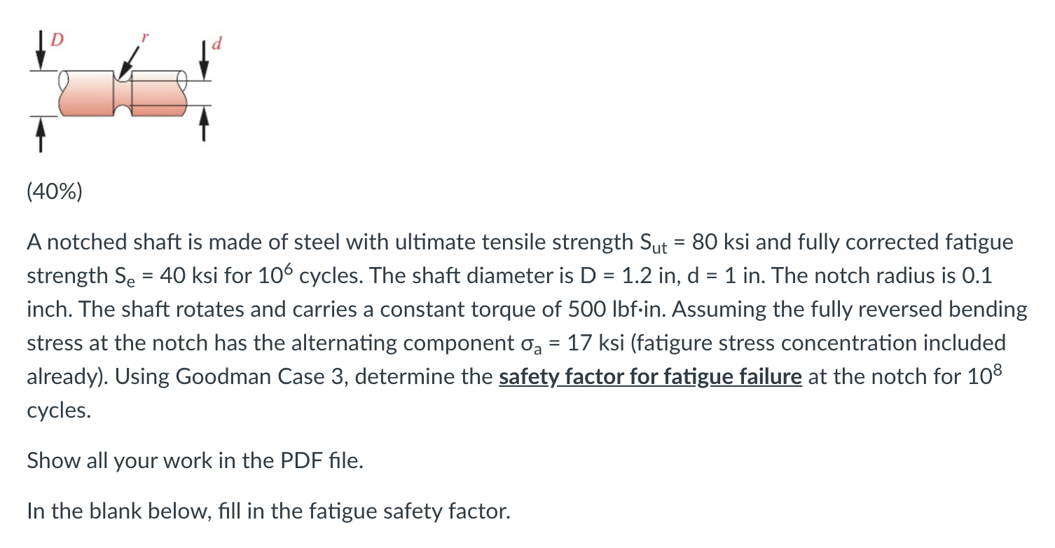 Solved 1 (40%) A notched shaft is made of steel with | Chegg.com