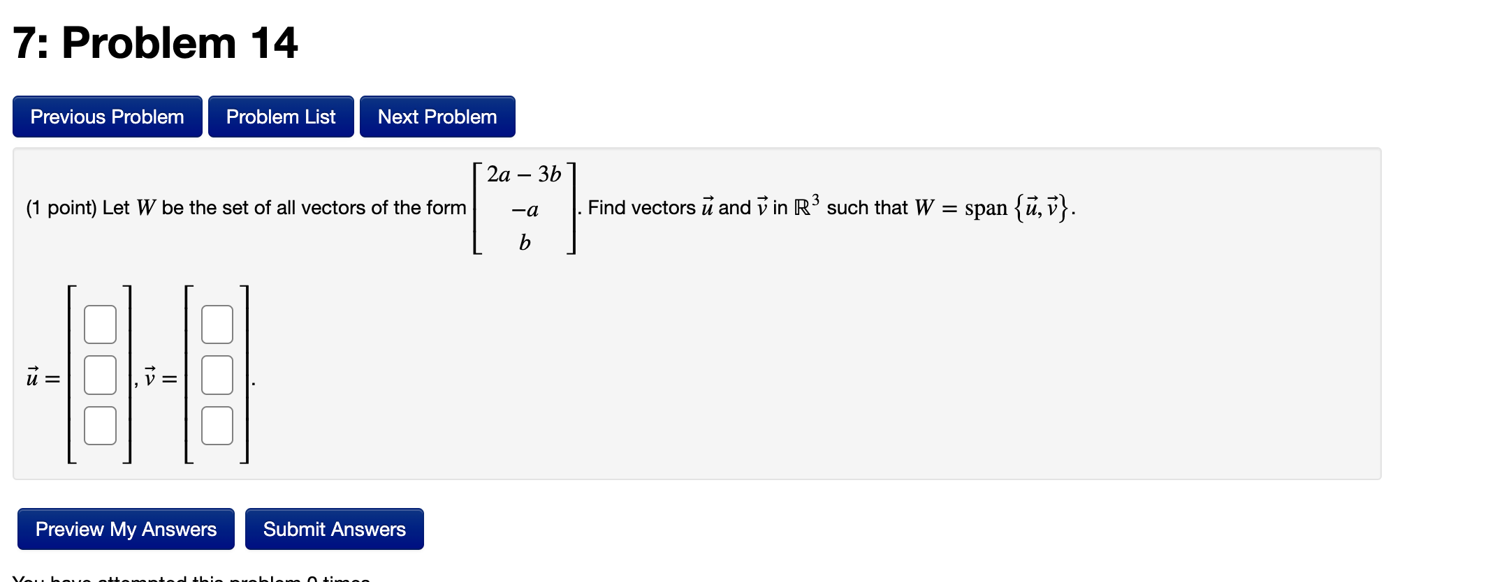 Solved (1 point) Let W be the set of all vectors of the form | Chegg.com