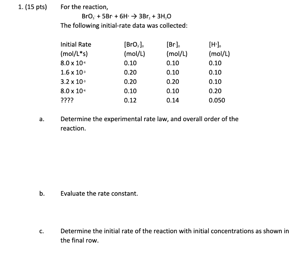Solved For the reaction, BrO3+5Br−6H+→3Br2+3H2O The | Chegg.com