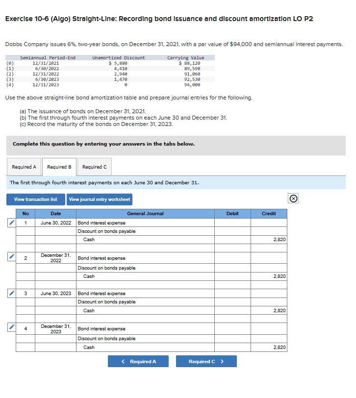 Solved Exercise 10-6 (Algo) ﻿Straight-Line: Recording bond | Chegg.com