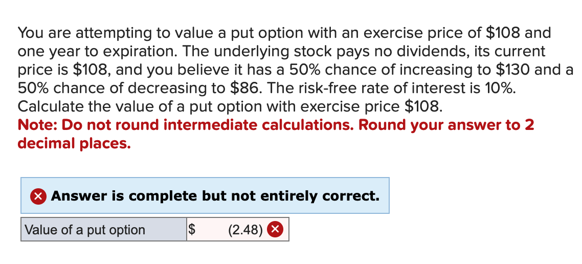 Solved You are attempting to value a put option with an | Chegg.com