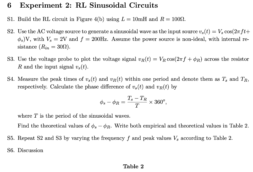 Solved 6 Experiment 2: RL Sinusoidal Circuits S1. Build the | Chegg.com