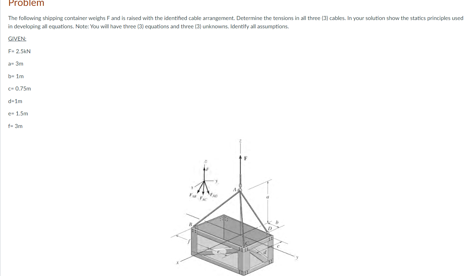 Solved Problem The following shipping container weighs F and | Chegg.com