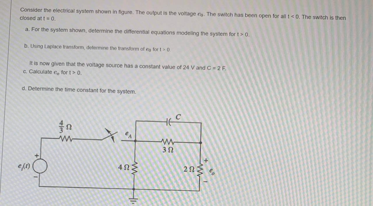 Solved Consider the electrical system shown in figure. The | Chegg.com