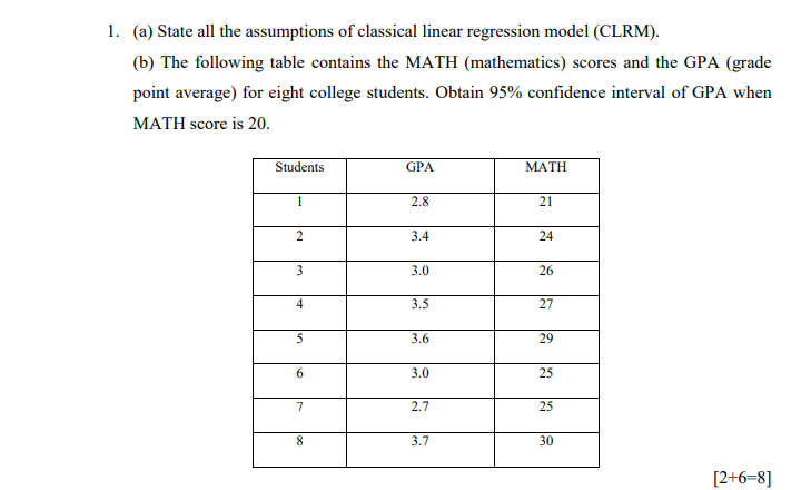 Solved 1. (a) State all the assumptions of classical linear | Chegg.com