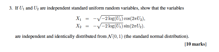 Solved 3. If U1 and U2 are independent standard uniform | Chegg.com