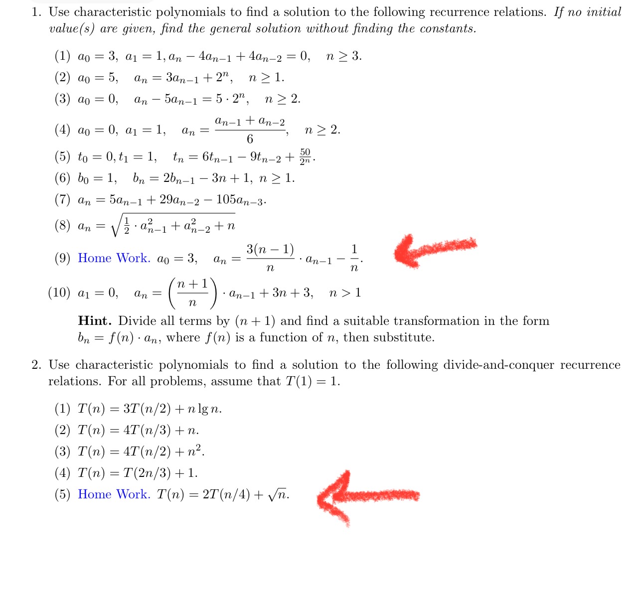 1. Use characteristic polynomials to find a solution | Chegg.com