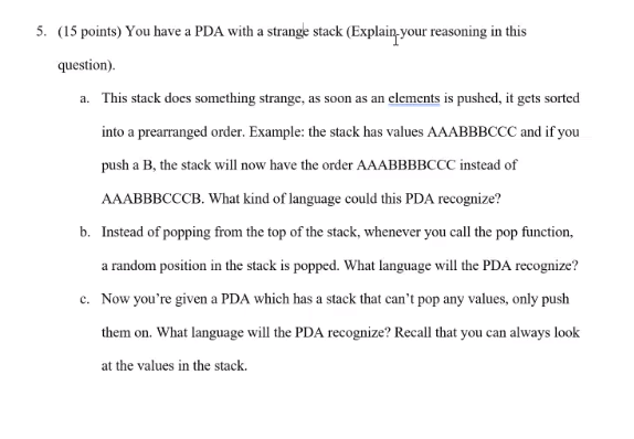 Solved 5. (15 points) You have a PDA with a strange stack | Chegg.com