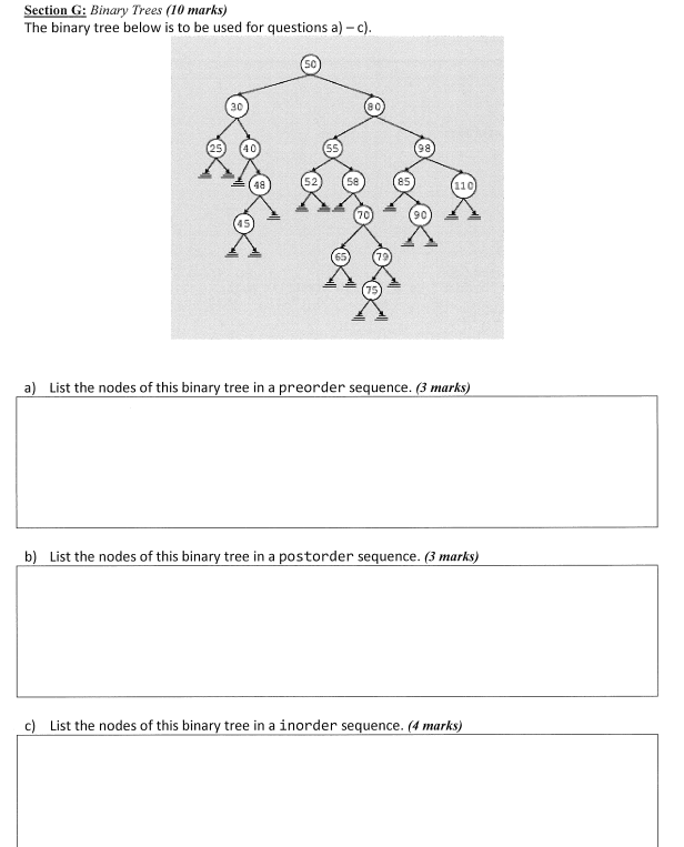 Solved Section G: Binary Trees (10 marks) The binary tree | Chegg.com