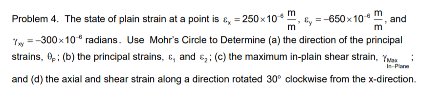 Solved m Problem 4. The state of plain strain at a point is | Chegg.com