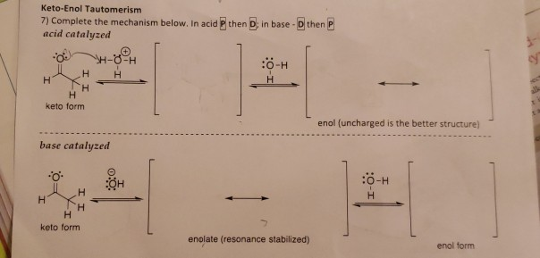 Solved Keto-Enol Tautomerism 7) Complete the mechanism | Chegg.com