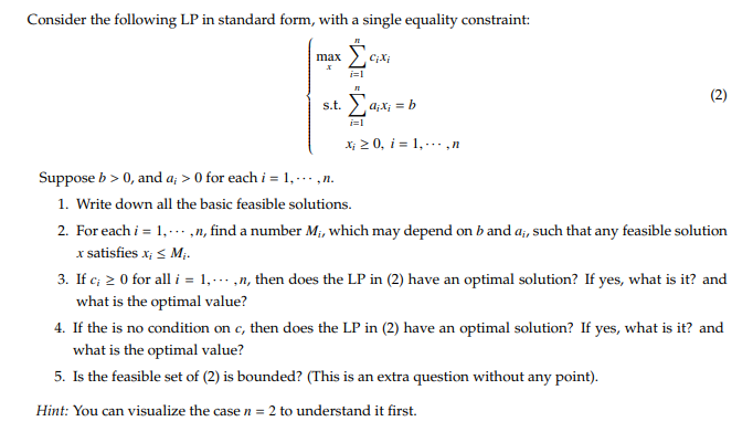 Solved Consider the following LP in standard form, with a | Chegg.com