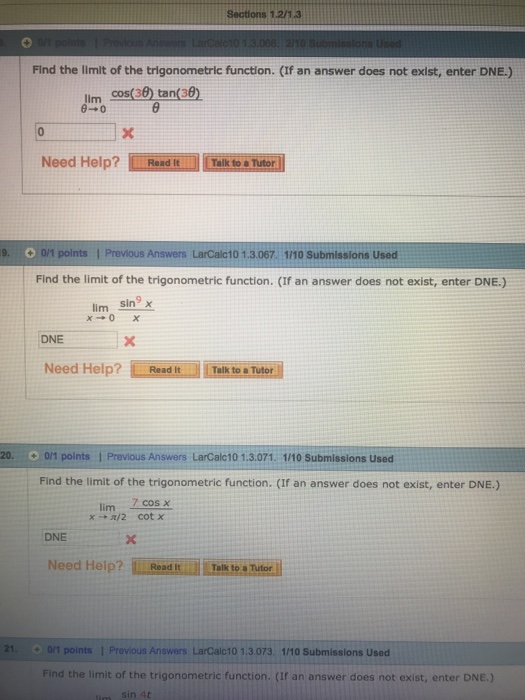 Solved Find The Limit Of The Trigonometric Function If An