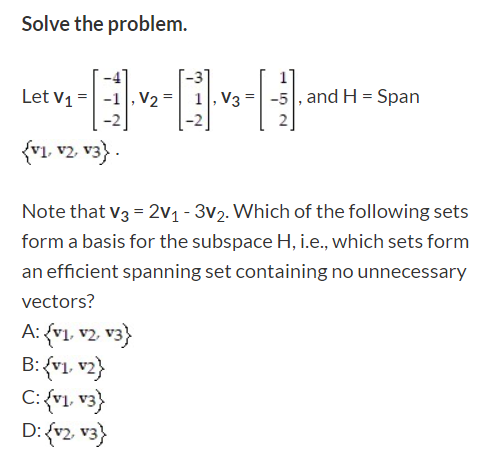 Solved Solve the problem. Let V1 = -1, V2 1, V3 -5, and H = | Chegg.com Solved Solve the problem. Let V1 = -1, V2 1, V3 -5, and H = | Chegg.com