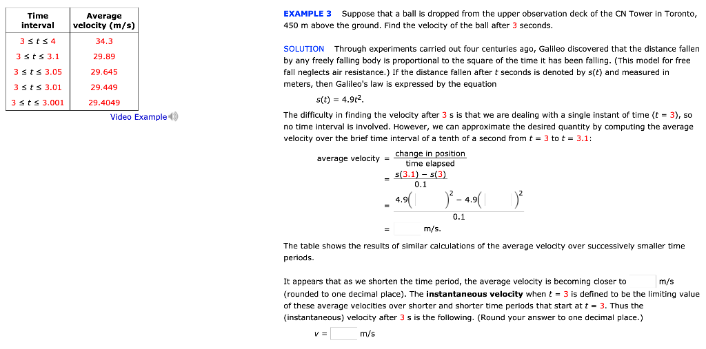 Solved Time interval Average velocity (m/s) EXAMPLE 3 | Chegg.com