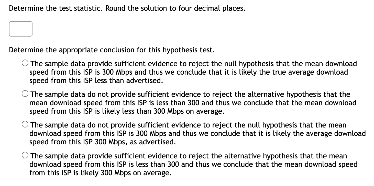 Solved A national internet service provider (ISP) claims | Chegg.com
