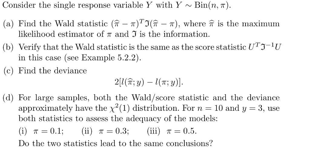 Consider the single response variable y with y ~ | Chegg.com