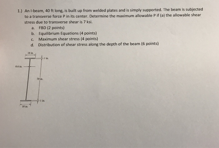 Solved An I-beam, 40 ft long, is built up from welded plates | Chegg.com