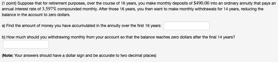 Solved (1 point) Suppose that for retirement purposes, over | Chegg.com