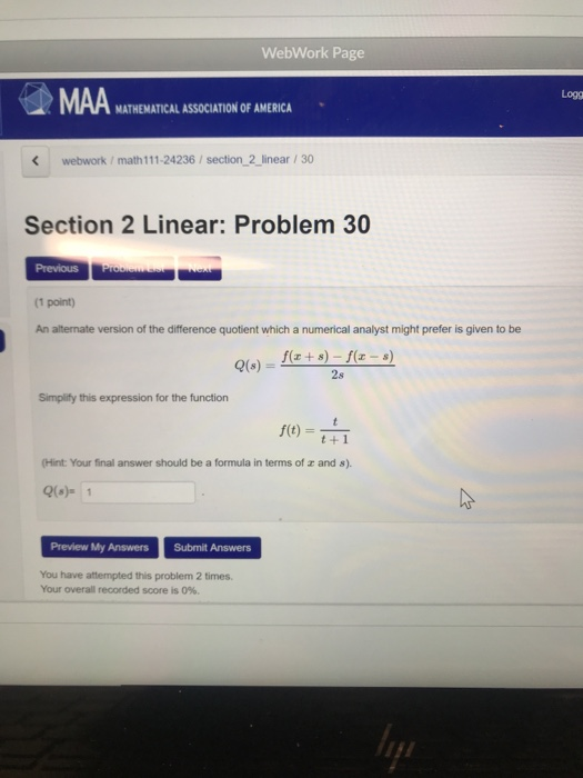 Solved WebWork Page MAA MATHEMATICAL ASSOCIATION OF AMERICA | Chegg.com Solved WebWork Page MAA MATHEMATICAL ASSOCIATION OF AMERICA | Chegg.com