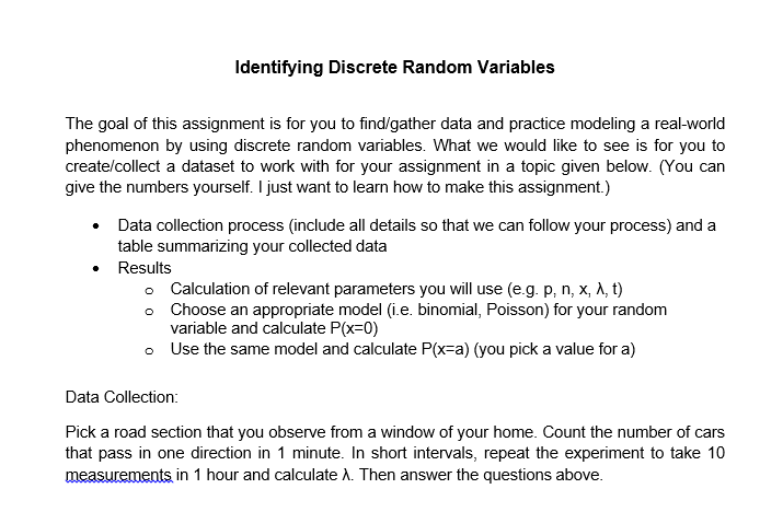 Solved Identifying Discrete Random Variables The goal of | Chegg.com
