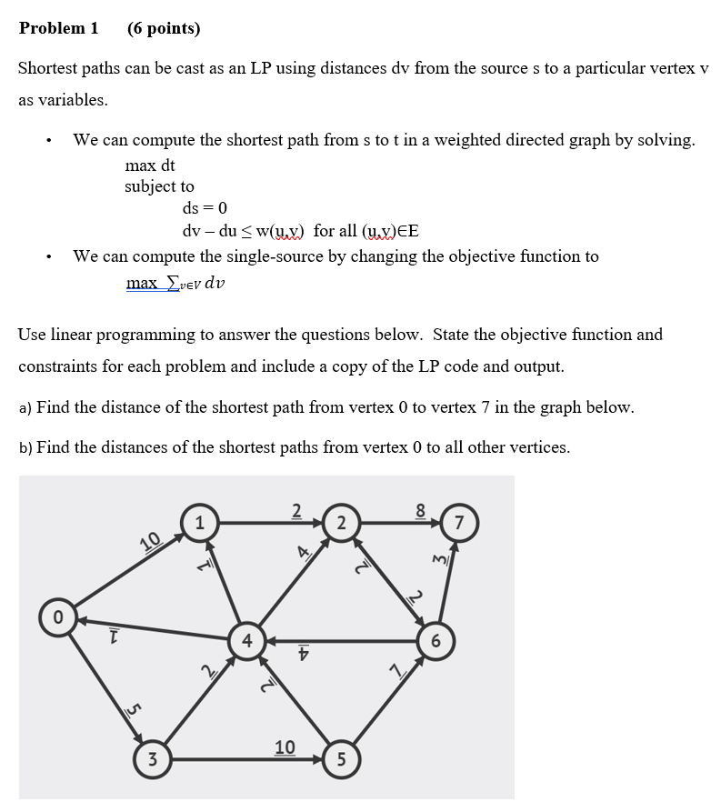 Solved Problem 1 (6 points) Shortest paths can be cast as an | Chegg.com