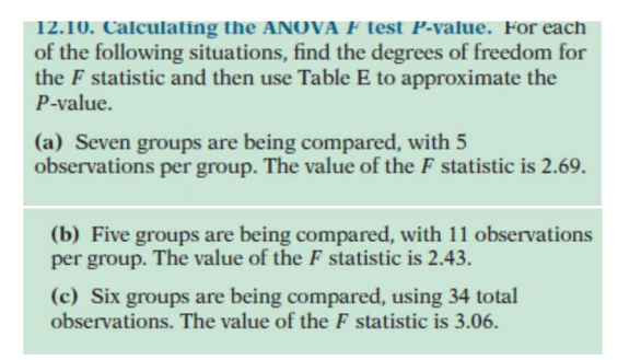 Solved 12.10. Calculating the ANOVA F test P-value. For each | Chegg.com