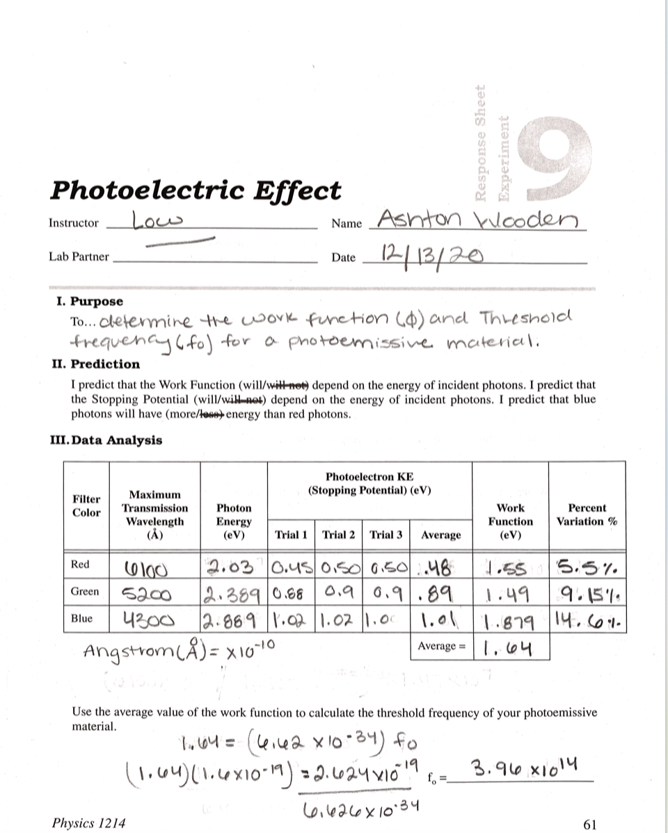Solved Experiment 19 Photoelectric Effect Objective To | Chegg.com