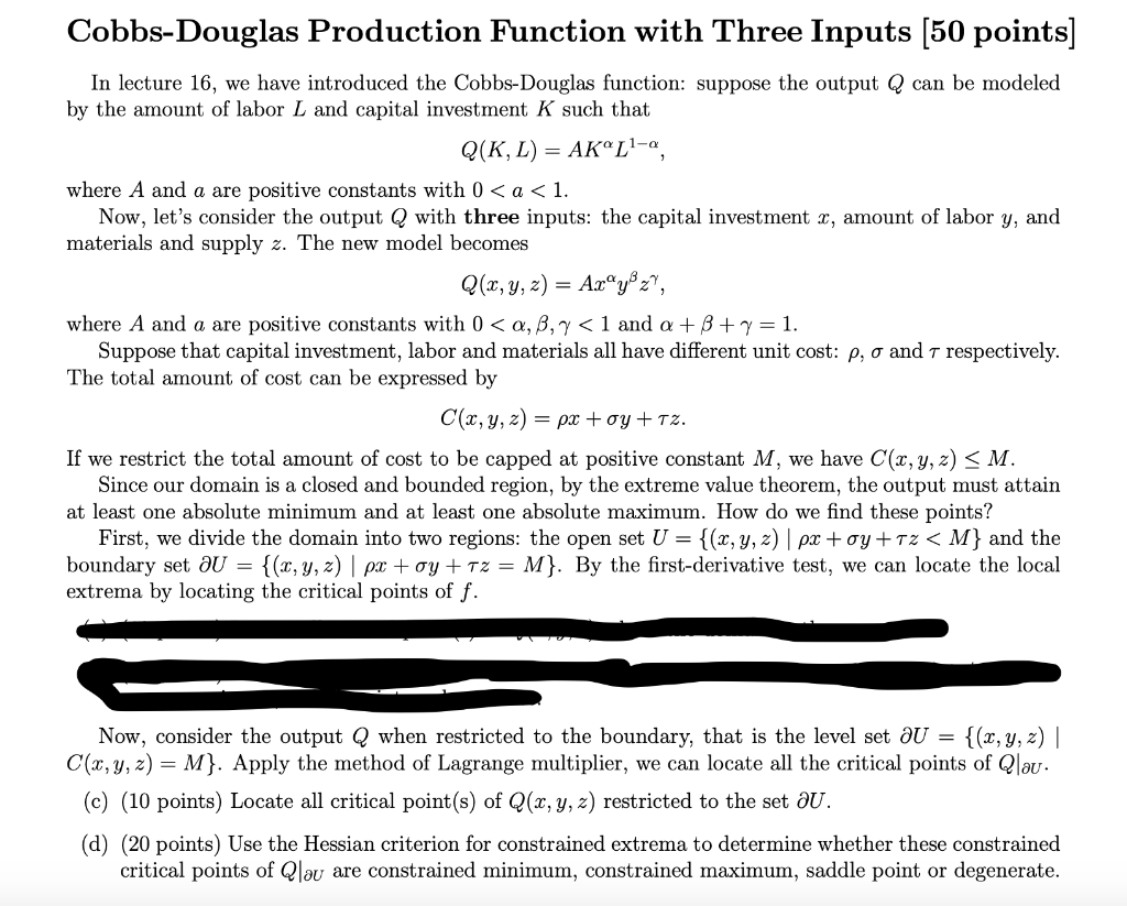 Solved Cobbs-Douglas Production Function with Three Inputs | Chegg.com