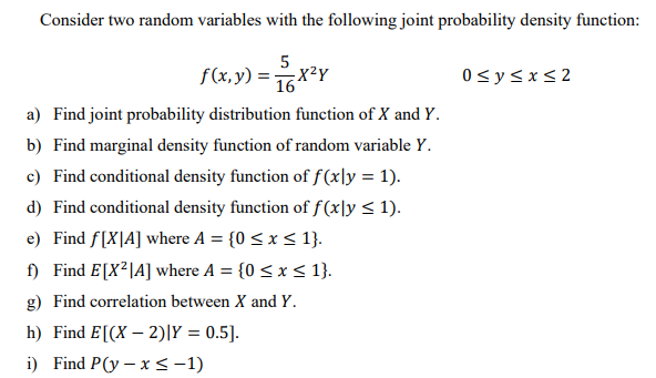 Solved Consider two random variables with the following | Chegg.com