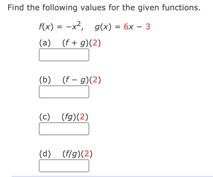 Solved Find the following values for the given functions. | Chegg.com