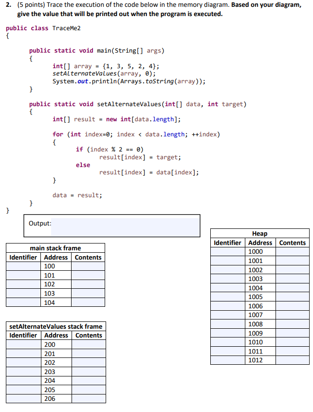 2. (5 points) Trace the execution of the code below | Chegg.com
