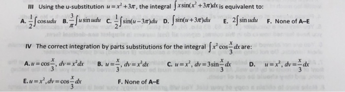 Solved Use u-substitution and integration by parts to answer | Chegg.com