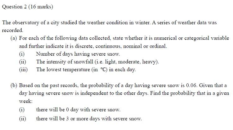Solved The observatory of a city studied the weather | Chegg.com