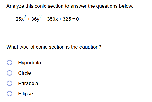 Analyze this conic section to answer the questions | Chegg.com