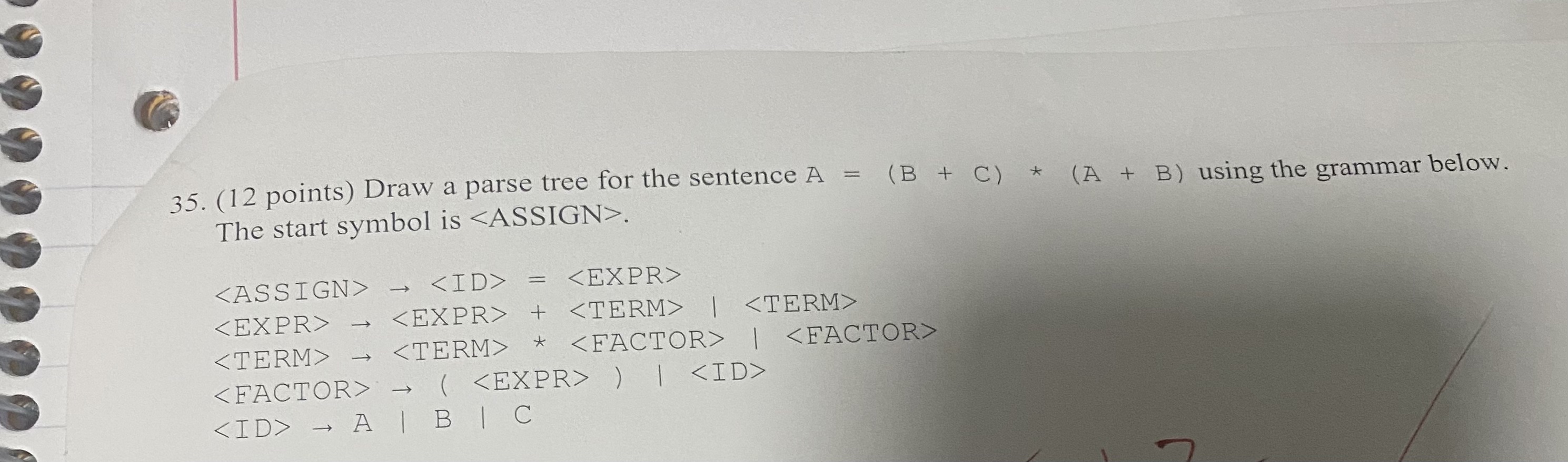 Solved 35. (12 points) Draw a parse tree for the sentence | Chegg.com