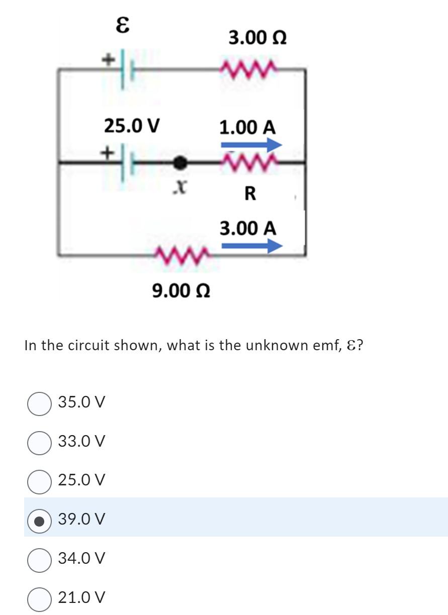 Solved In the circuit shown, what is the unknown emf, ε ? | Chegg.com