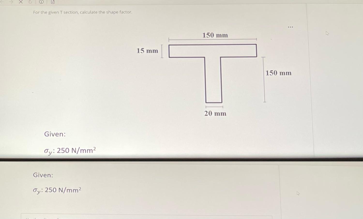 Solved For the given T section, calculate the shape factor | Chegg.com