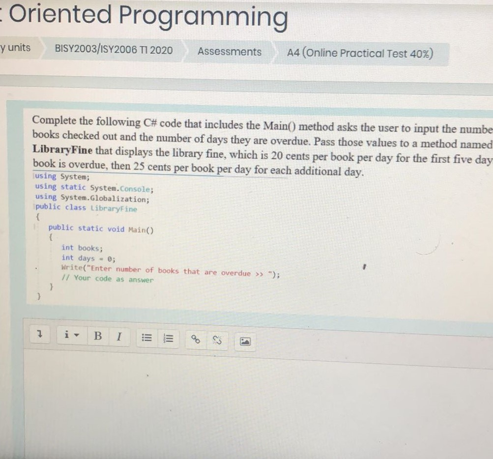 Solved Oriented Programming y units BISY2003/ISY2006 TI 2020 | Chegg.com