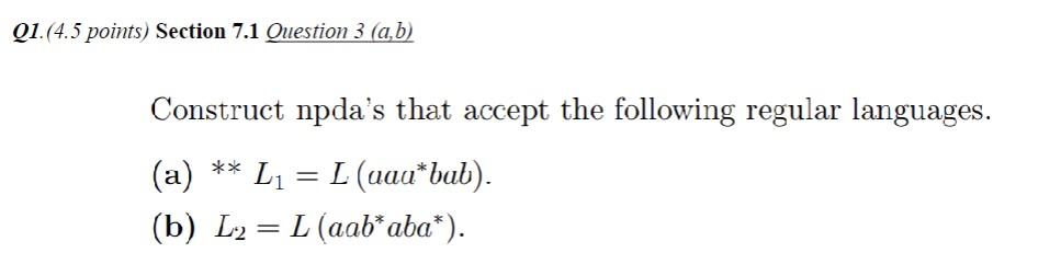 Solved Construct npda's that accept the following regular | Chegg.com