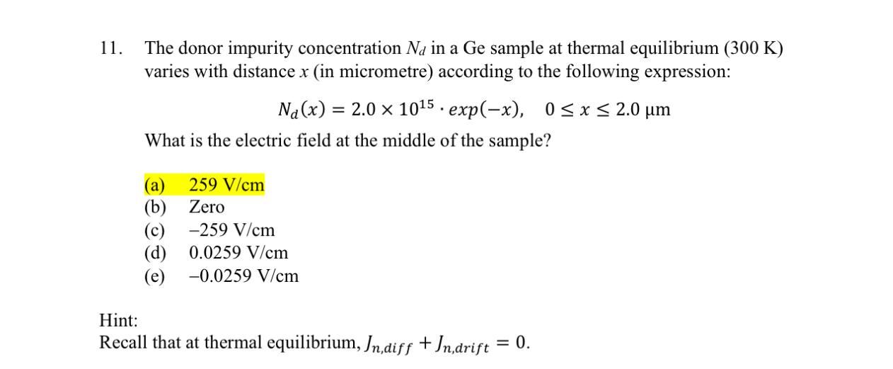 Solved 11. The donor impurity concentration Nd in a Ge | Chegg.com