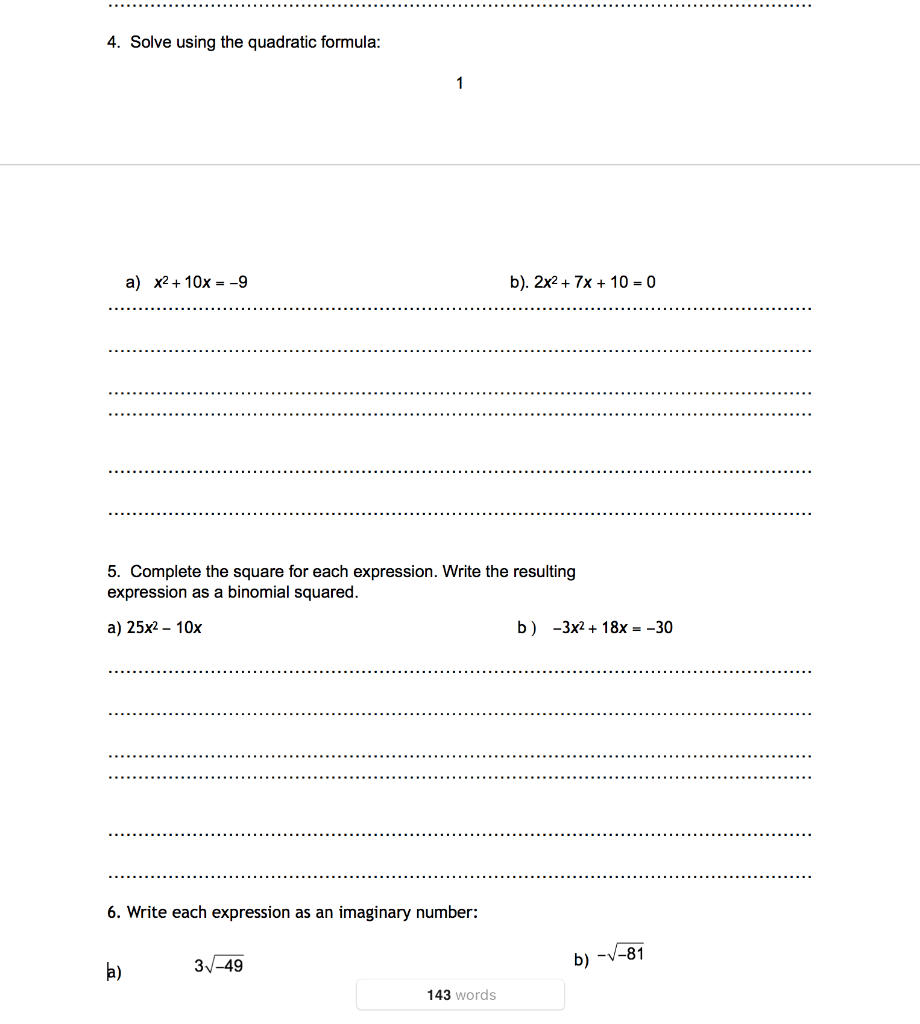 Solved Algebra 2 Test 1 Name: 1 y2 - 3-5 For Problems 1–3, | Chegg.com