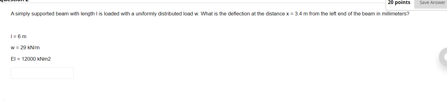 Solved Save Answer 20 points A simply supported beam with | Chegg.com