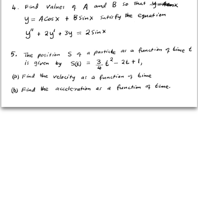 Solved Find values of A and B so that y = A cos x + B sin x | Chegg.com Solved Find values of A and B so that y = A cos x + B sin x | Chegg.com