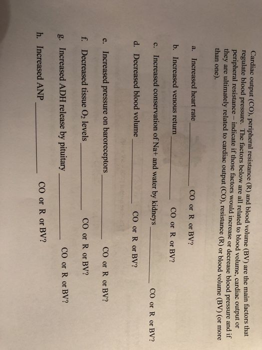 Solved Cardiac output (Co), peripheral resistance (R) and | Chegg.com