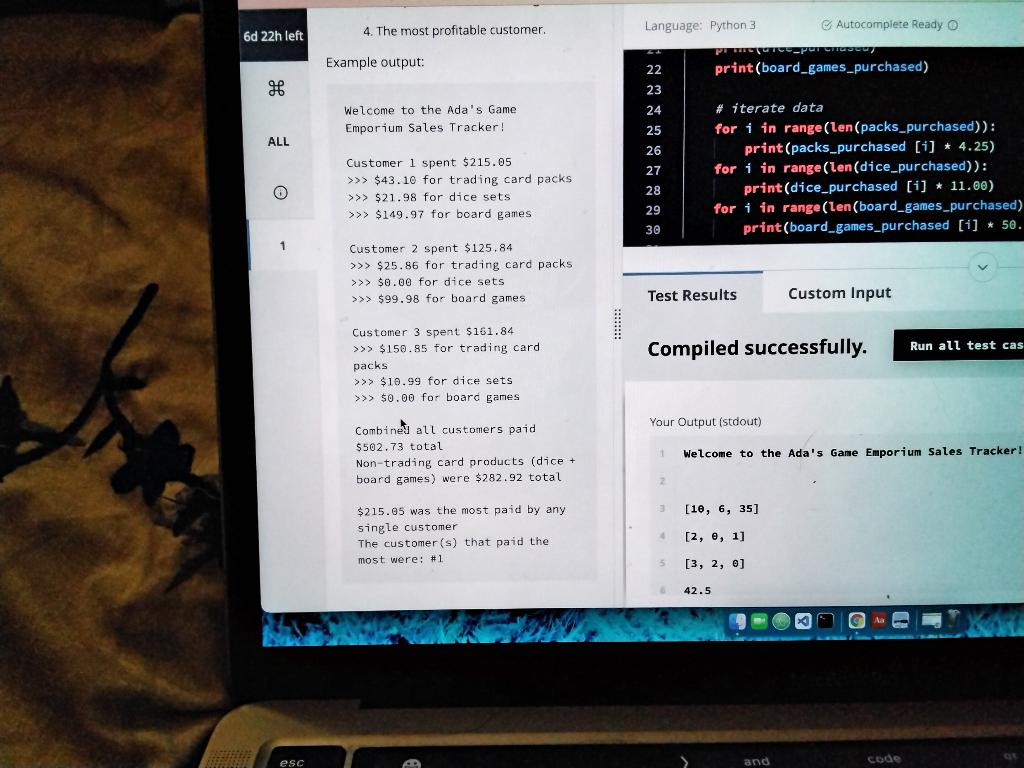 Solved 4. The most profitable customer Language: Python 3 6d | Chegg.com